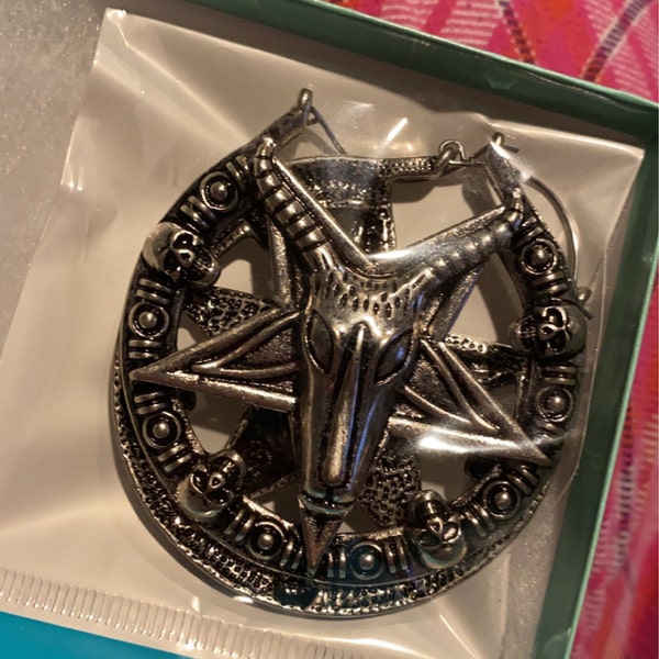 A Pair of Baphomet Evil Goat Plug Hoop Earring-steel - Etsy