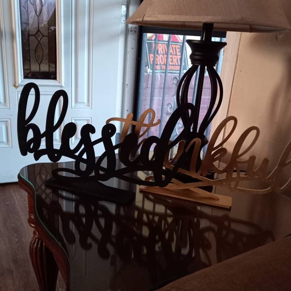 Blessed Sign With Stand, Cursive Word, Fall Table, Friendsgiving Decor ...