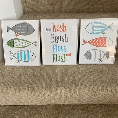 Fish Bathroom Wall Art Prints, Bathroom Rules Decor for Children's ...