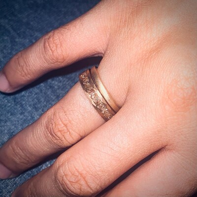 Hammered Meteorite & Guitar String Ring, Black Tungsten Ring, Hammered ...