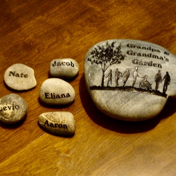 7in Grandma Garden Rock 3in Name Stones Add Kids Custom Order Carved ...