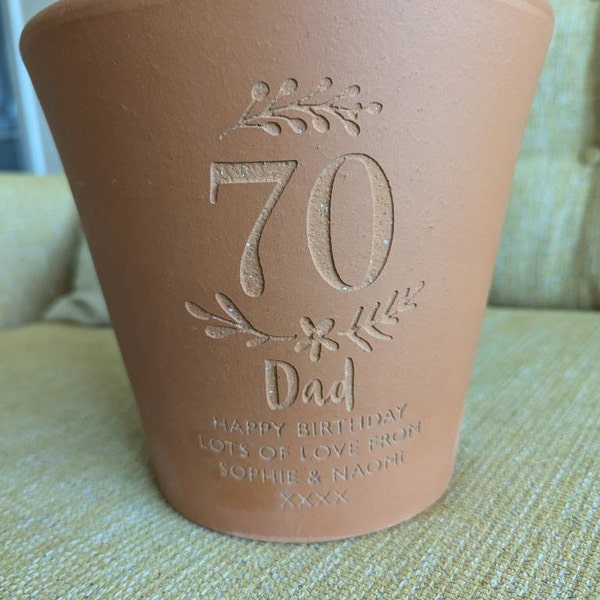 70th Birthday Personalised Plant Pot - Engraved 70th Birthday Gift for ...