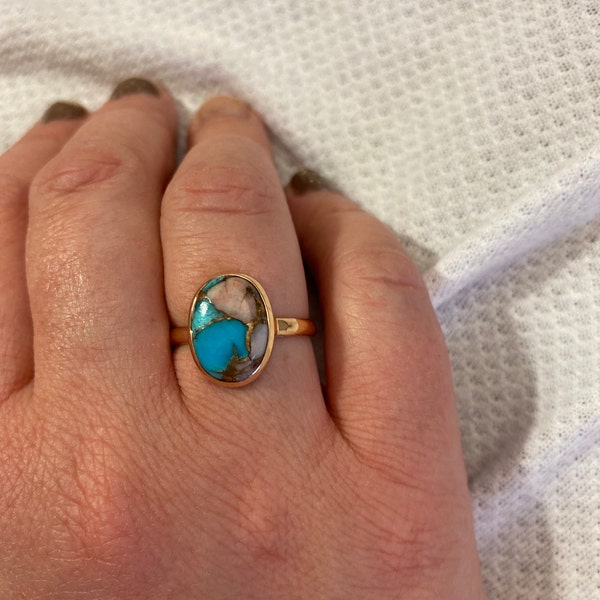 Opal Turquoise Ring, Pink Opal Copper Turquoise 10x14mm Oval Gemstone ...