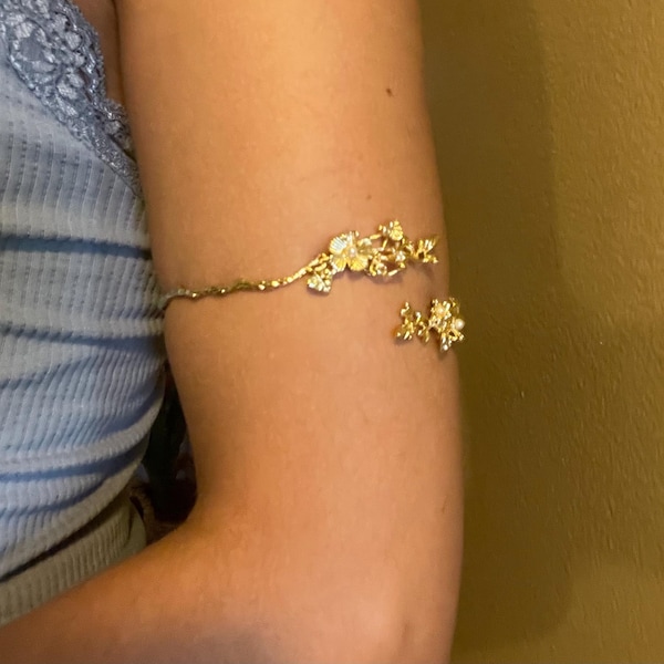 Fairy Magic Floral Gold Leaves Arm Band Leaf Arm Cuff Bridal Jewerly ...