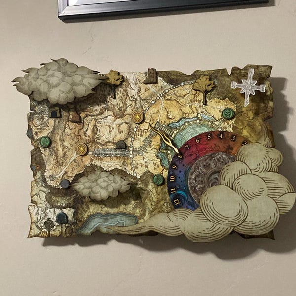 Elden Ring Inspired Map Clock With 24 Hour Dial - Type 2 + GIFT - Etsy