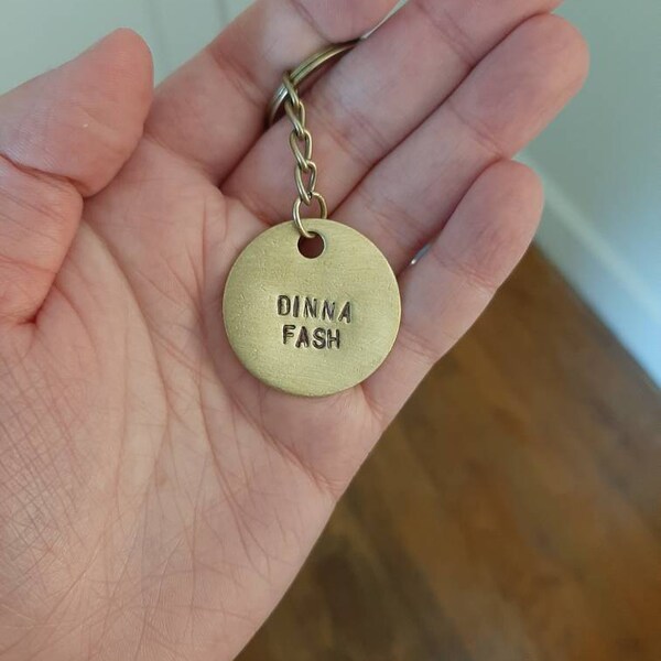 CUSTOM STAMPED Keychain - Brass Disc Tag - Customizable Personalized ...