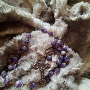 10mm Non-faceted Amethyst Rosary in Copper With Pardon Crucifix ...