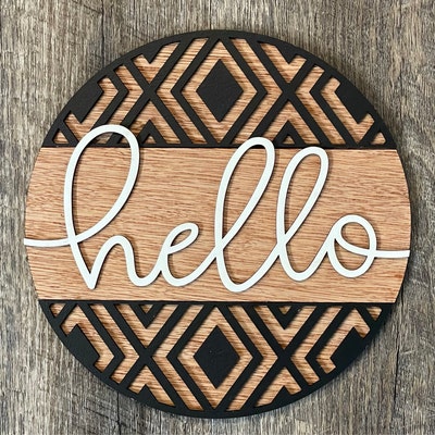 Hello Geometric Welcome Sign, Digital Download, Round Door Hanger Svg ...