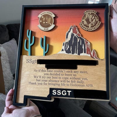 Mountain Scene Layered Wood Plaque Military Gift Award First Responder ...