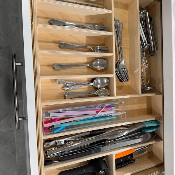 Up to 12 Inches Wide Drawer Insert, Custom Drawer Organizer, Wood ...