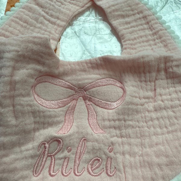 Monogram Baby Bib, Embroidered Name Baby Girl Bibs, Cute Bow Ruffle Bib ...