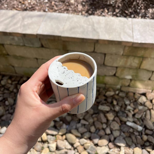 Wave Design Pottery Tumbler, Black Spot Ceramic Mug, Stoneware Dot Tea ...