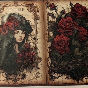 Black Roses Junk Journal Pages Gothic Collage Sheets Scrapbooking Cards ...