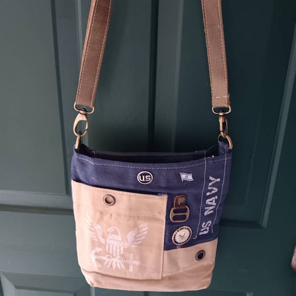 Sustainable and Upcycled US Navy Crossbody Repurposed Military Canvas ...