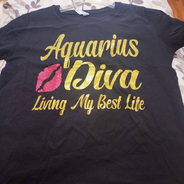 Aquarius Diva Bling Shirt, Aquarius Birthday Shirt, Zodiac Birthday ...