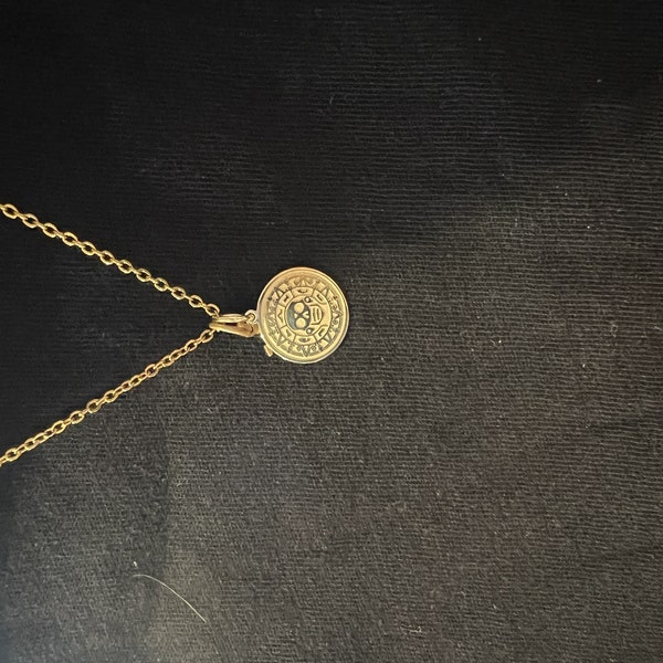 14K Gold Pirate Coin Rope Chain Necklace, Cursed Aztec Charm, Caribbean ...