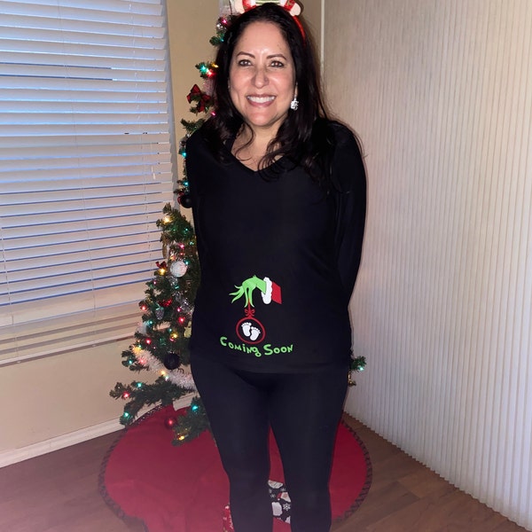 Grinch Inspired "coming Soon" Maternity Shirt (tank Top, Short Sleeve ...