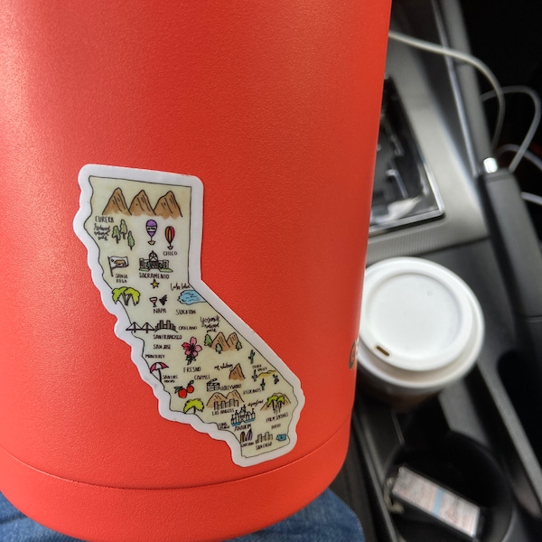 Watercolor California State Map Sticker+ FREE SHIPPING, California ...