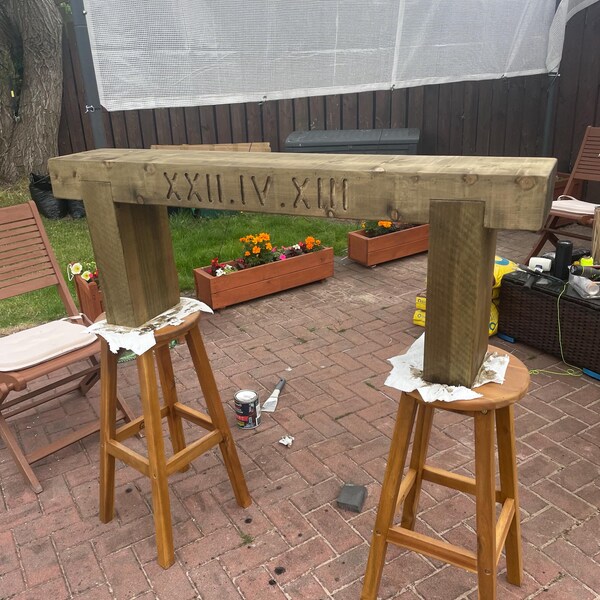 2 Seater Custom Engraved Wooden Rustic Garden Sleeper Seat Outdoor ...