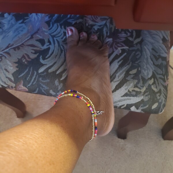 2 Beaded Anklets With Crystals , Ankle Bracelet , Elastic Beads, Boho ...