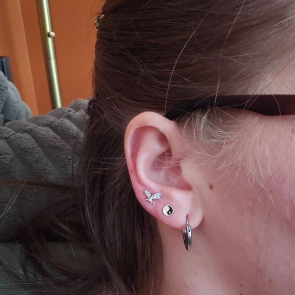 Flying Dragon Stud, Threadless Flat Back Earring, Minimalist Style, A ...