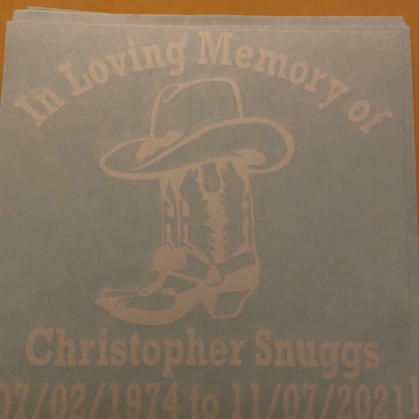 In Loving Memory of Window Decal Personalized Cowboy Hat and Boots ...
