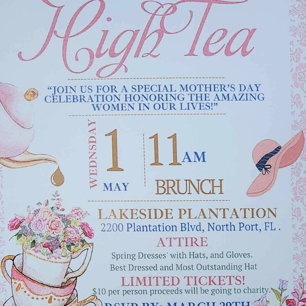 Ladies Tea Event Flyer Printable, Pink and Gold Par-tea Invite Template ...