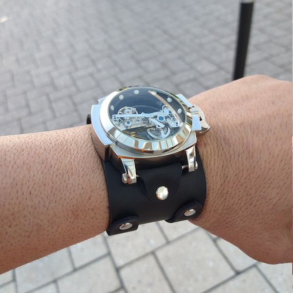 Johnny Depp Men Double Buckled Wide Leather Cuff Watch Strap 22mm 20mm ...