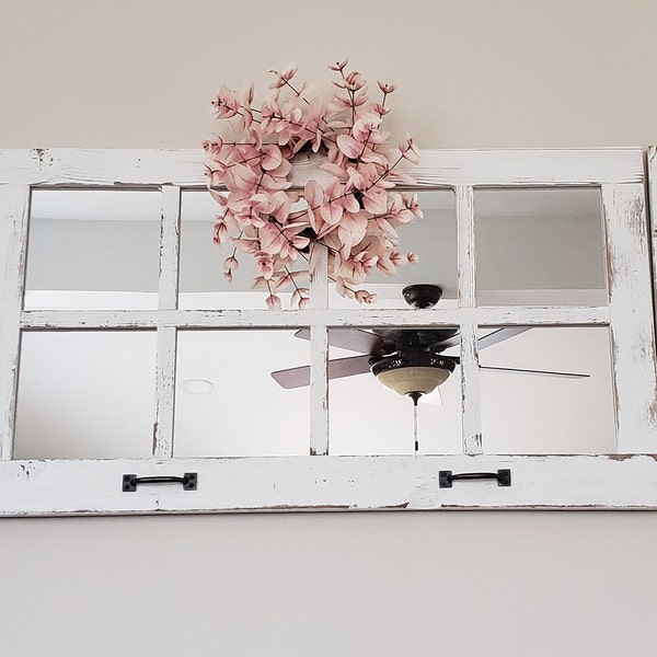 8 Pane Farmhouse Wall Decor Window Mirror - Rustic Window Mirror ...
