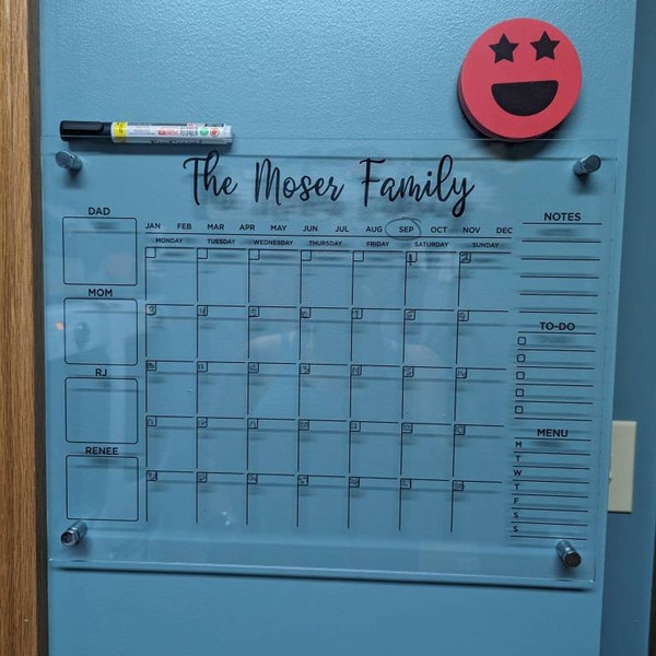 Acrylic Family Planner | Personalized Monthly Calendar | Dry Erase ...