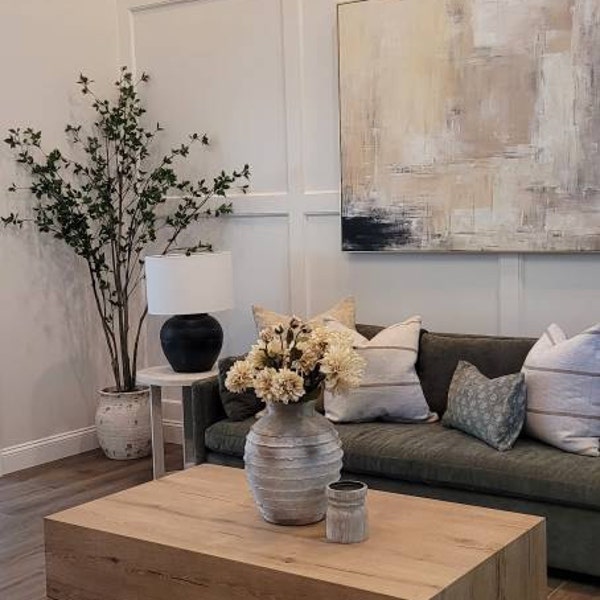 Designer Hand Block Style Design Geometric Abstract Stripe Wave Grey ...