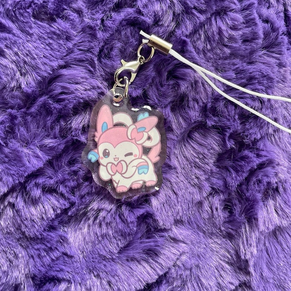 Eeveelution 1'' Mini Epoxy Gliter Clear Acrylic Key/phone Charm Eevee ...