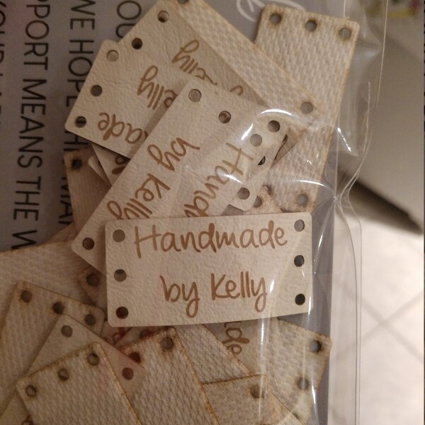 Personalised Cream Medium Size 20mm X 40mm Rectangle Faux Leather ...