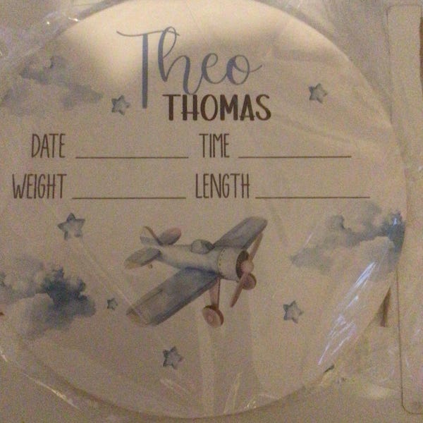 AIRPLANE BIRTH STAT Sign, Newborn Boy Baby Announcement Sign, Blue ...