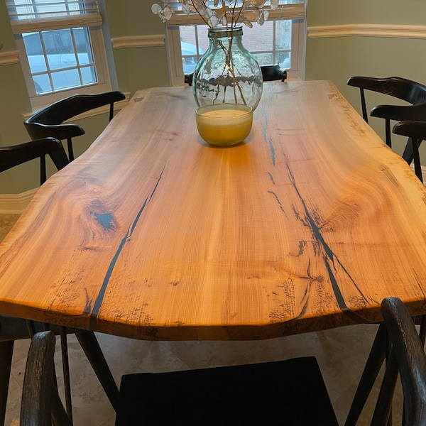 Live Edge Maple Dining Table | Rustic Modern Slab Table, Black Steel ...