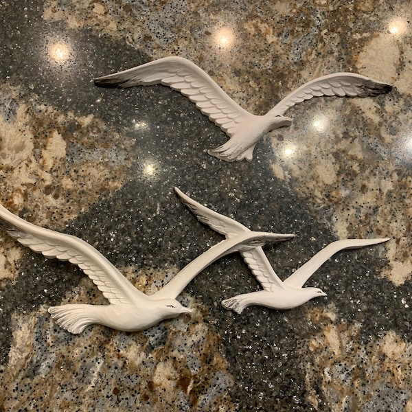 White Seagulls Wall Decor, Flock O Seagulls Vintage Wall Art by Homco ...