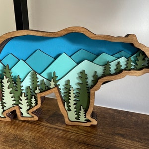 Layered Wolf Art 3D Wall Art Mountains and Trees Outdoor - Etsy