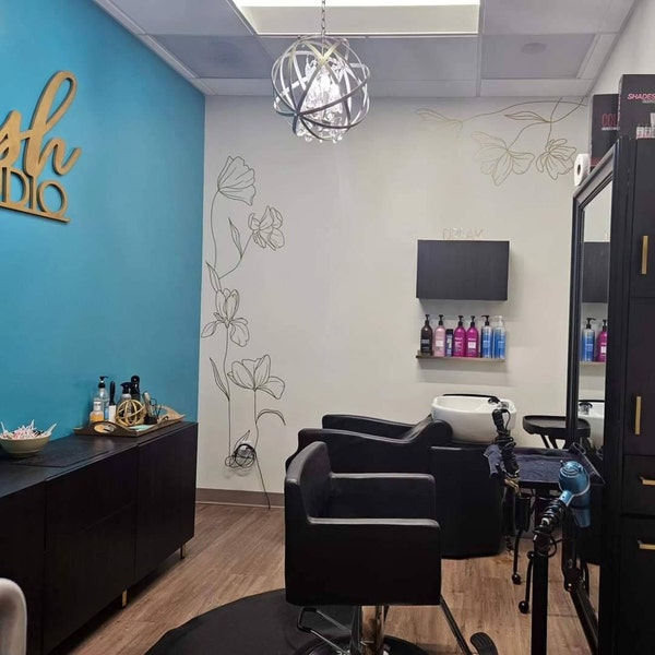 Minimal Line Art Flower Corner Wall Decals – Modern Floral Accent Wall ...