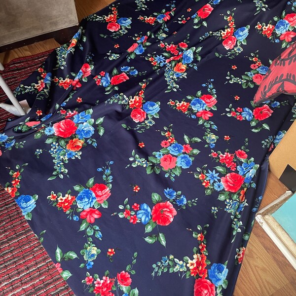 Variegated Ribbed Knit, Fabric by the Yard, Floral, Rib Knit, Sky Blue ...