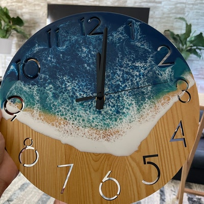 Wave Clock, Resin Wave Art, Beach Decor Resin Art, Ocean Clock for Wall ...