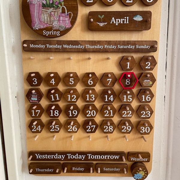 Wooden Perpetual Calendar for Kids,montessori Classroom, Homeschool ...