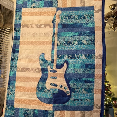 Digital Guitar Applique Quilt Pattern, beautifully Acoustic 67 X 57 ...