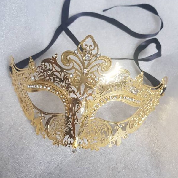 Carnival Costume Black Gold Jester Feather Handle Harlequin Masquerade ...