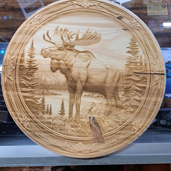 Wildlife Scene Moose Plaque | Laser-ready Burn PNG | 3D Illusion ...