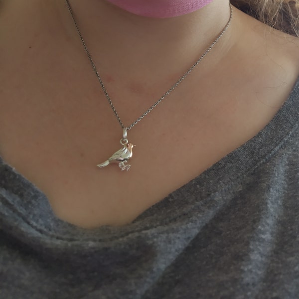 Robin Necklace or Robin Pendant,this Sterling Silver Bird Necklace is a ...