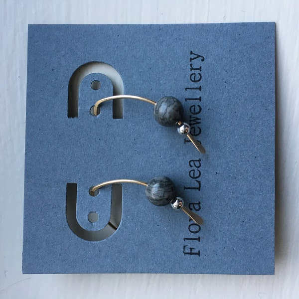 Small Threader 14 K Gold Filled / Hematite Gemstone Earrings / Hammered ...