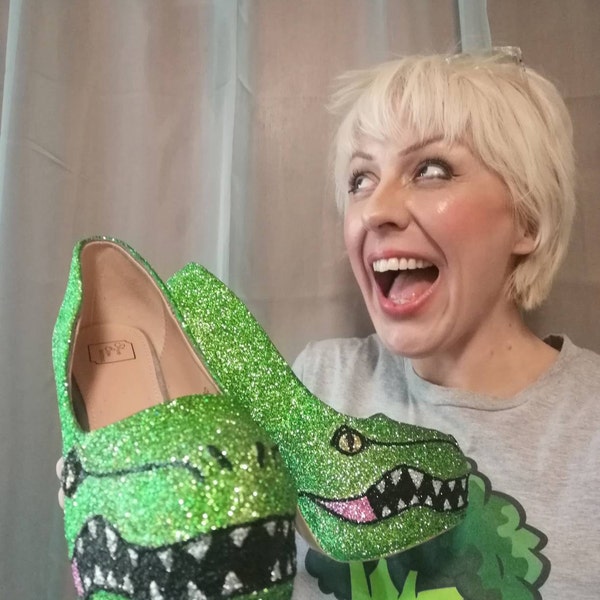 Sculpted Dinosaur Shoes, T-rex Platform Heels, Dinosaur Glitter Heels ...