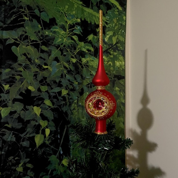 Glass Christmas Tree Topper, Red Russian Euro Style Xmas Tree Ornament ...