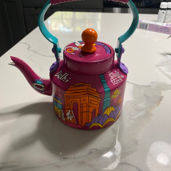 Hand Painted Tea Kettle Indian Traditional Colorful Teapot Handmade ...
