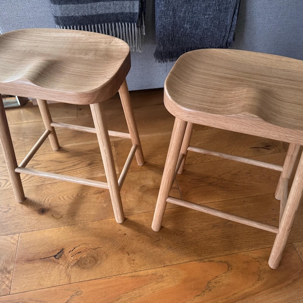 CLASSIC Oak Stool/ Handmade to Any Height/ Solid Oak Kitchen Island Bar ...
